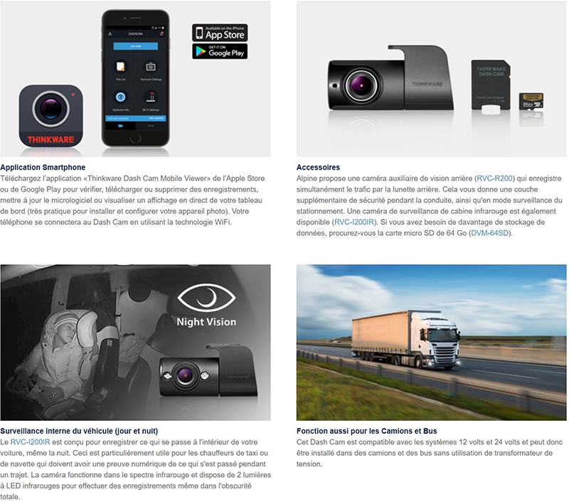 Dash cam Alpine DVR-F200 : Dash Cam Full HD, GPS intégré, Wifi